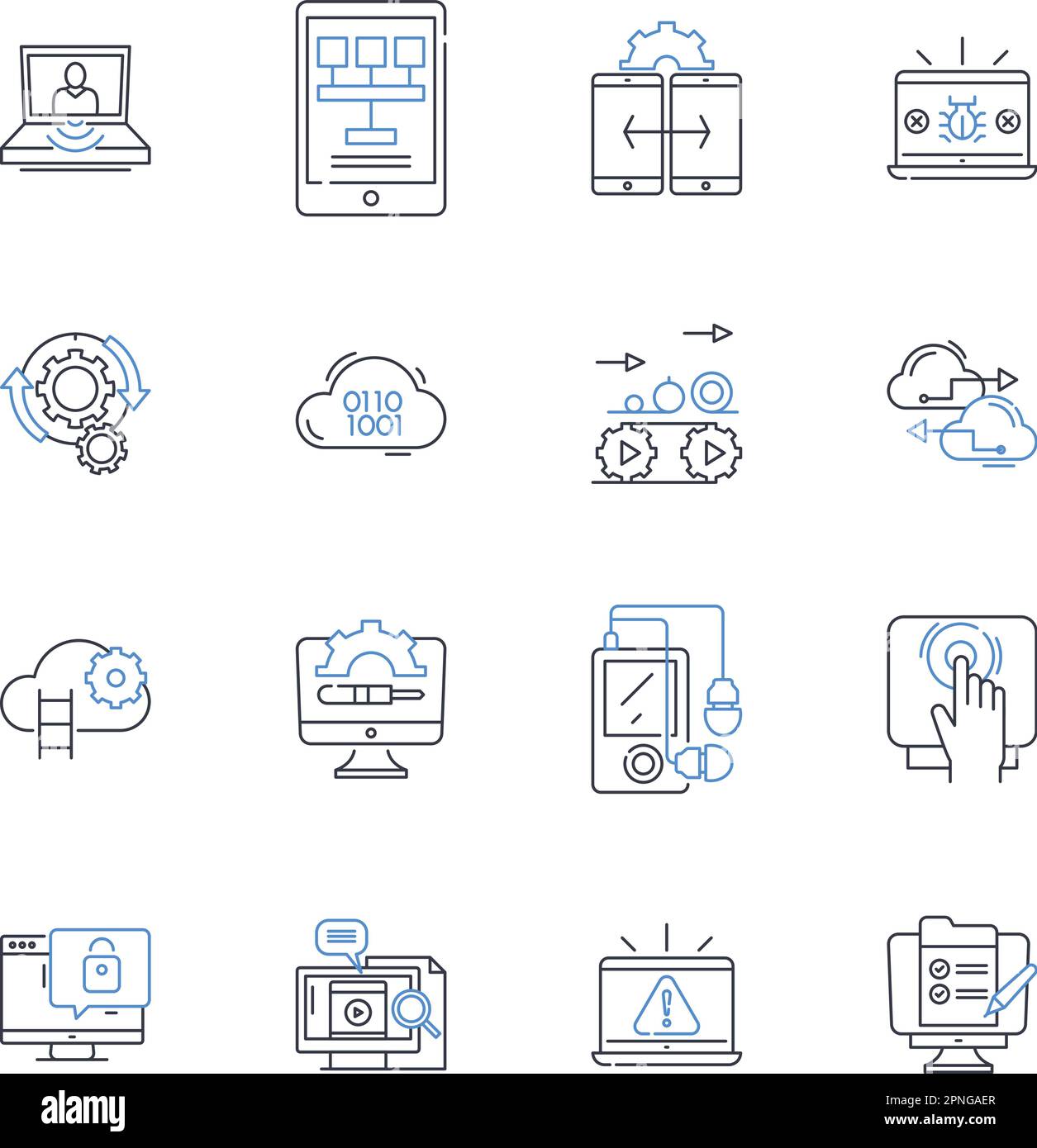 Tech devices line icons collection. Smartph, Laptop, Tablet, Wearables, Headphs, Router ...