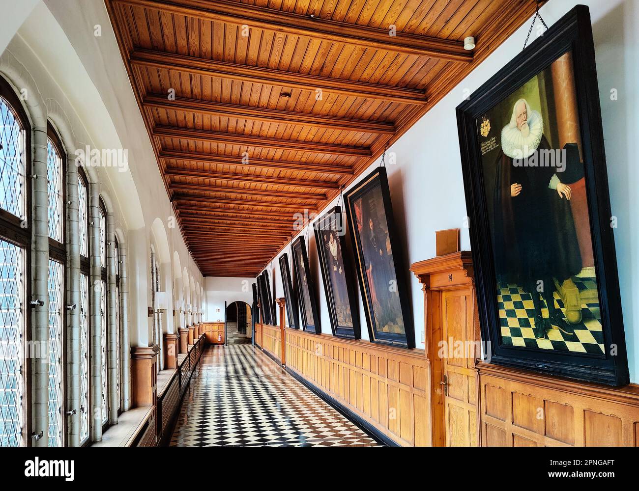 Historic Luebeck Town Hall, Mayor's Ancestral Gallery with portrait of ...
