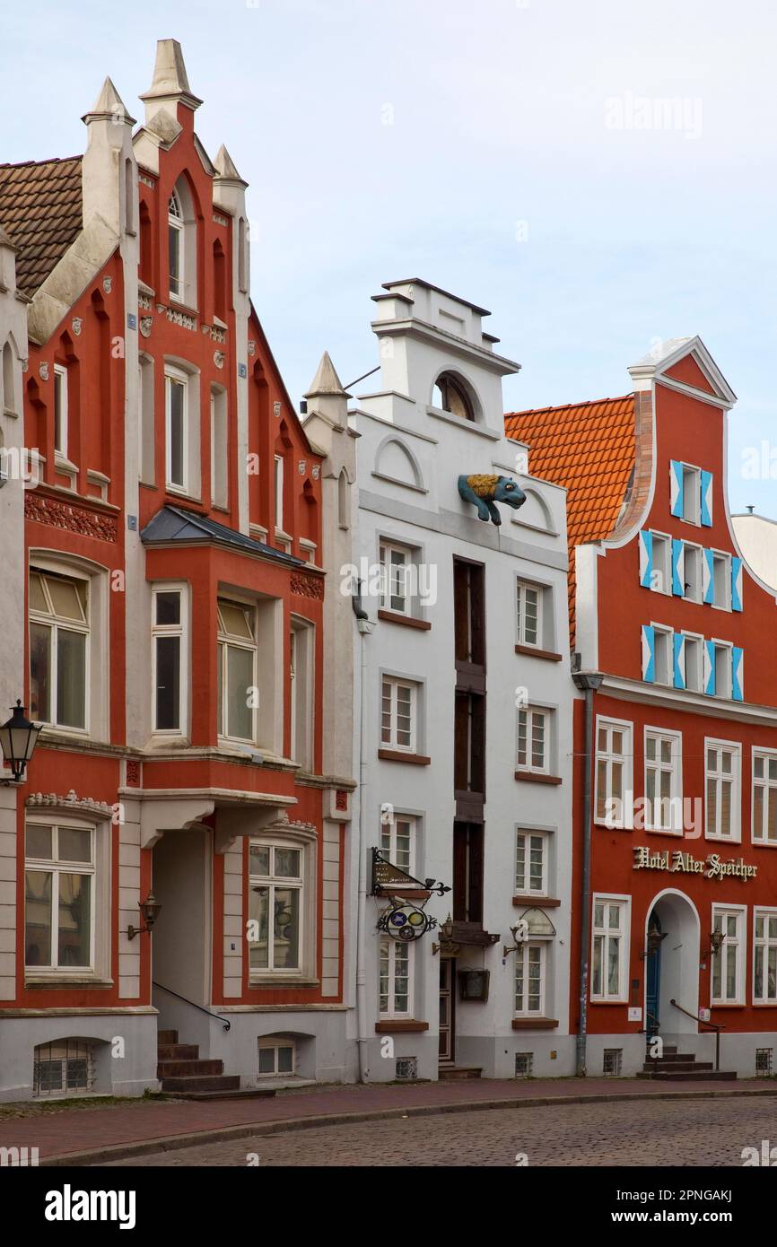 Gable facades, Hanseatic city of Wismar, Mecklenburg-Western Pomerania ...