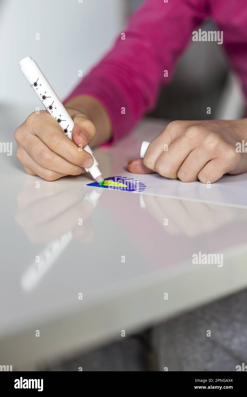 Hand with pen (6), child in kindergarten, painting Stock Photo - Alamy