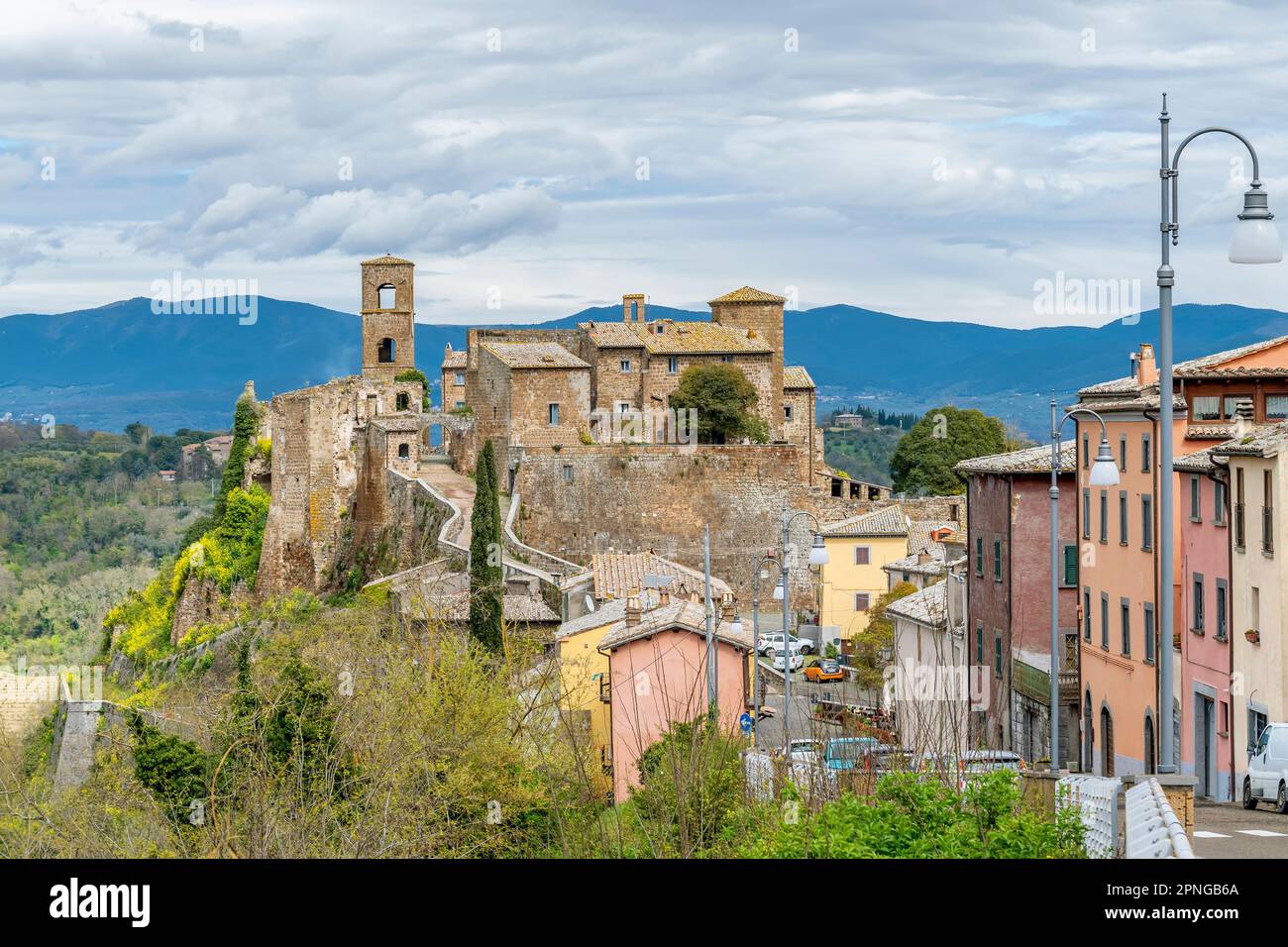 The ancient ghost town of Celleno, Viterbo, Italy, under a dramatic sky ...