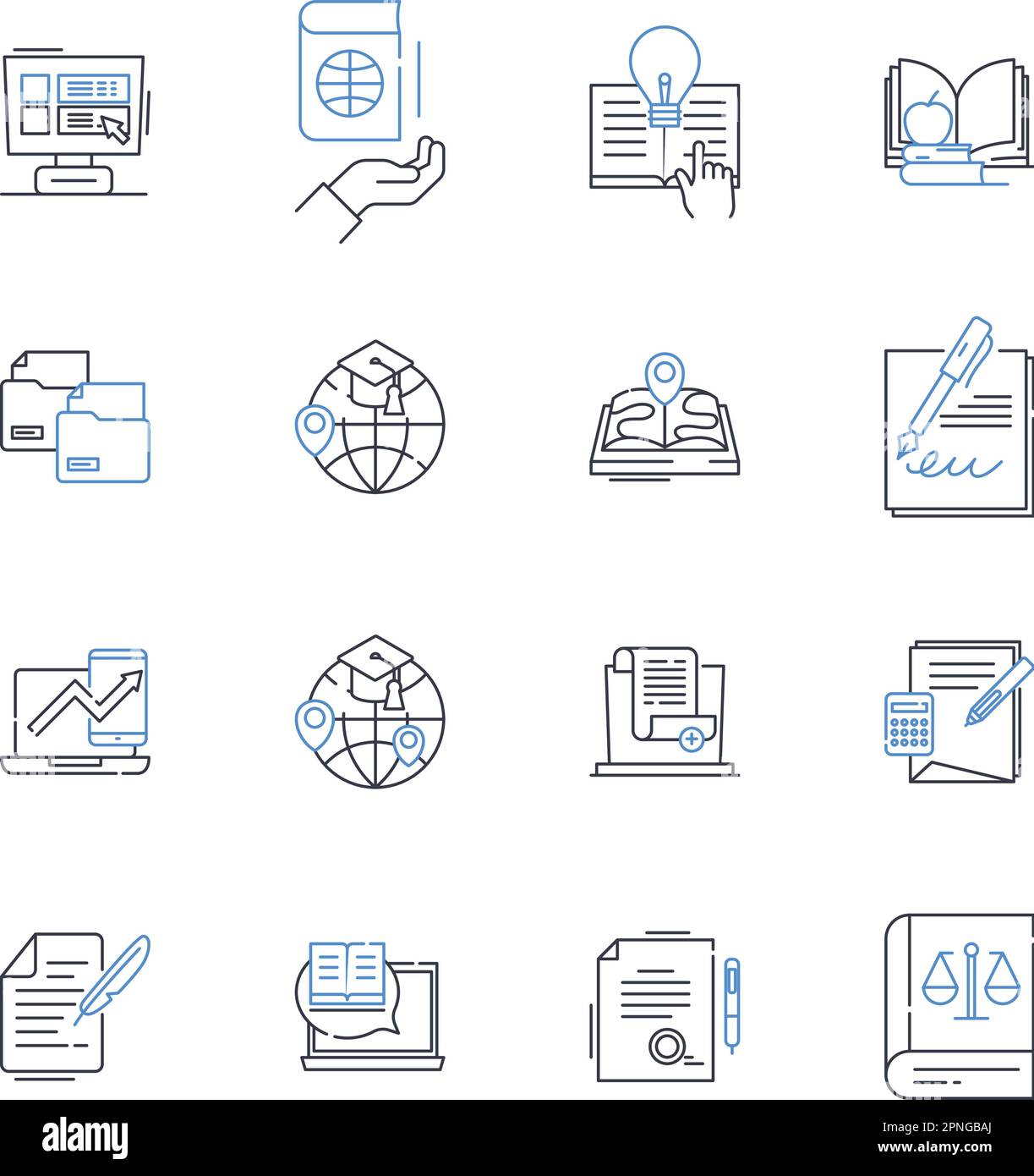 Reference book and oceanography line icons collection. Atlas, Almanac ...