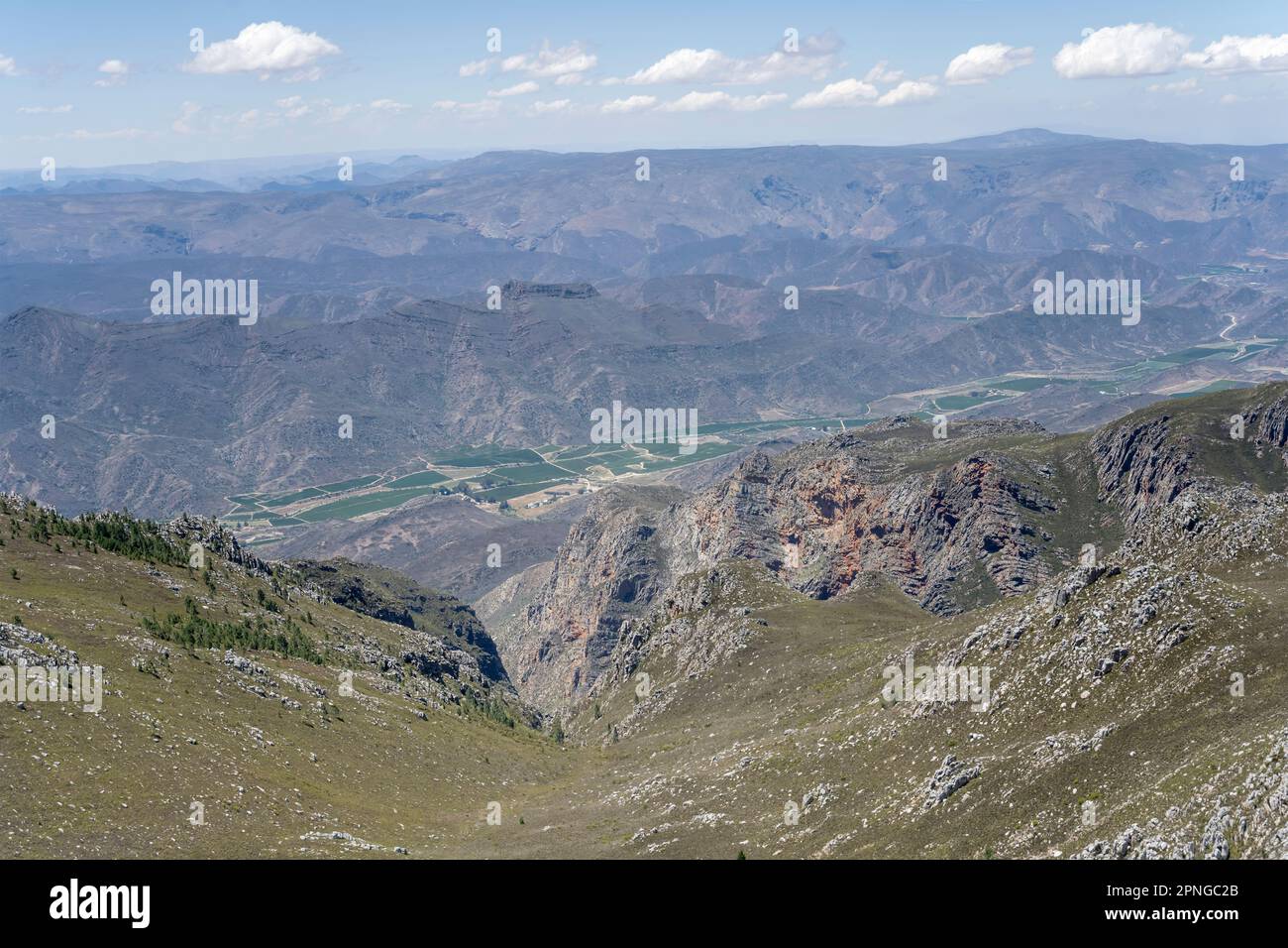 aerial landscape, from a glider, with Langeberge range rocky gully and ...