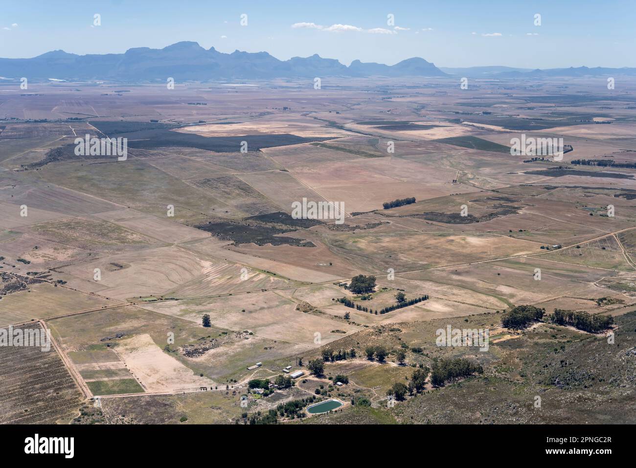 aerial landscape, from a glider, with cultivated plains near ...