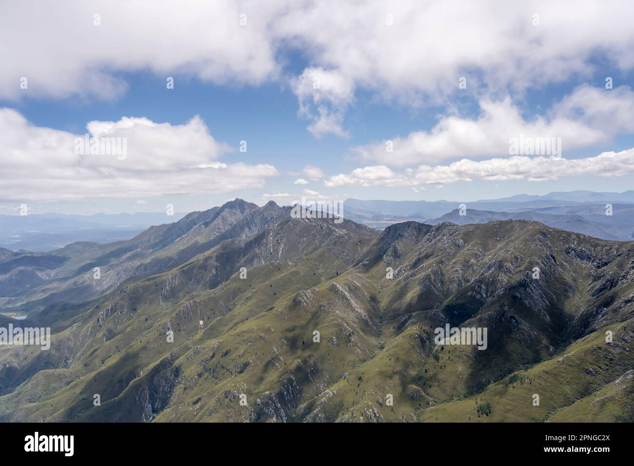aerial landscape, from a glider, with Langenerge range green slopes ...