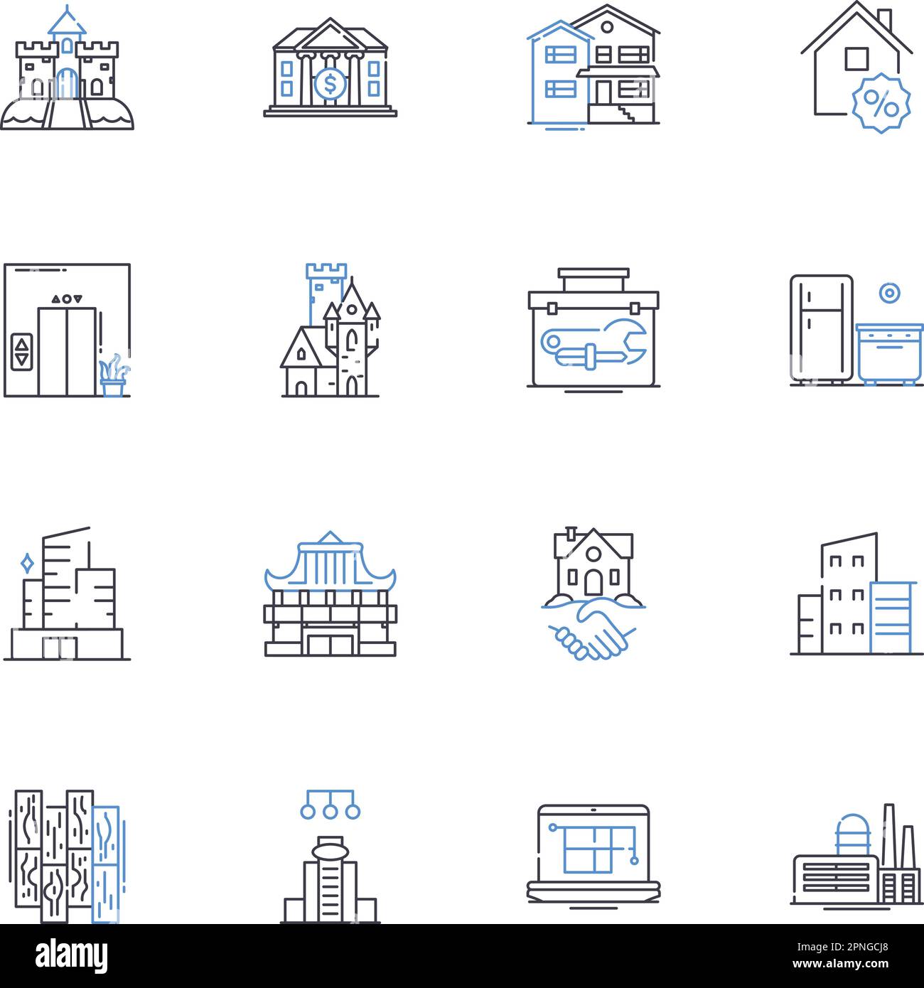 Rooms line icons collection. Bedroom, Livingroom, Kitchen, Bathroom ...