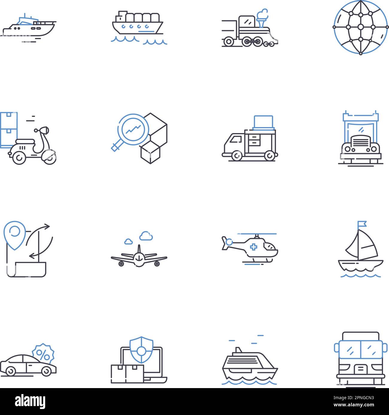 Conveying line icons collection. Transmitting, Transporting, Delivering ...