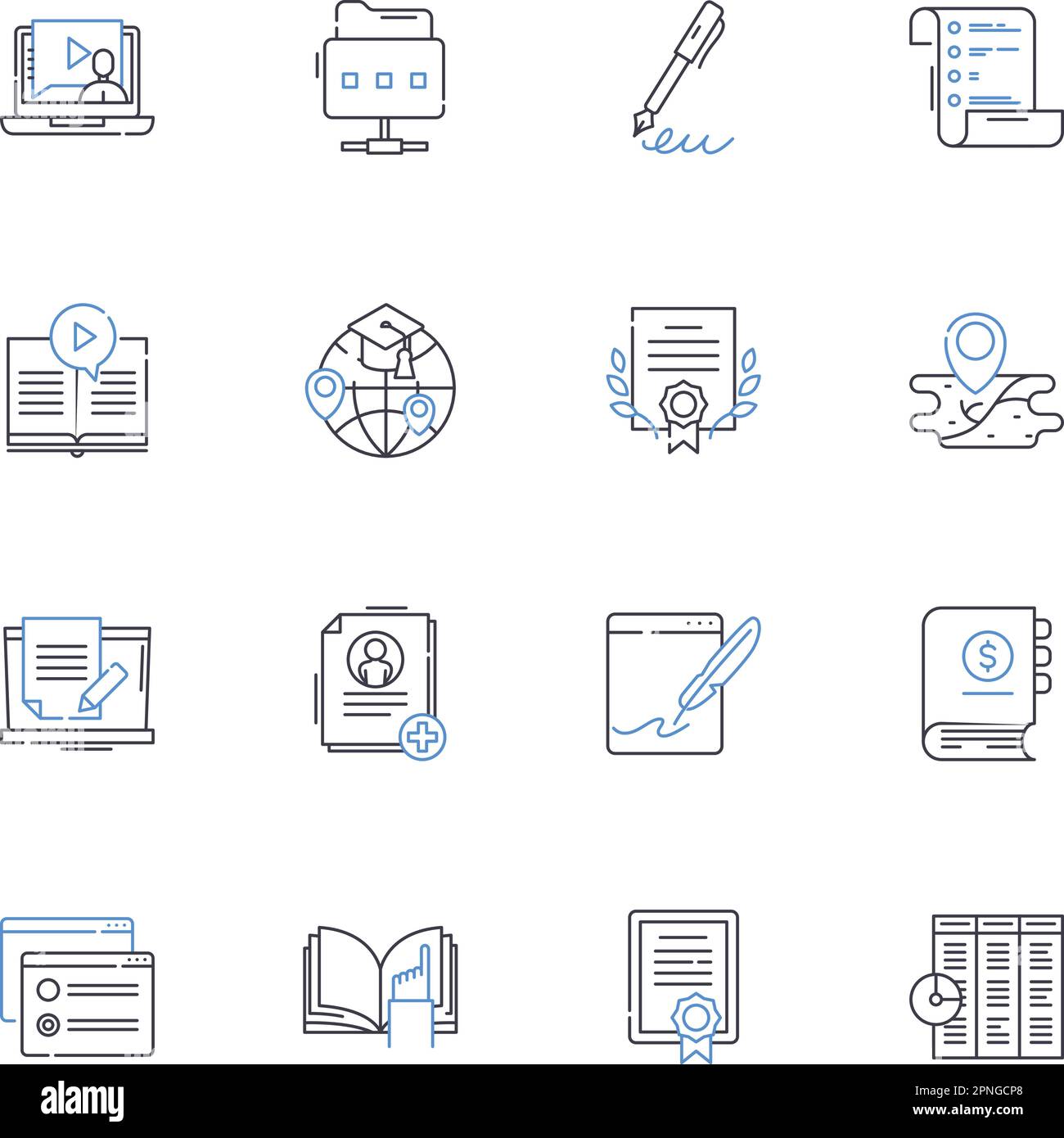 Desk essentials line icons collection. Pen, Stapler, Tape, Scissors ...