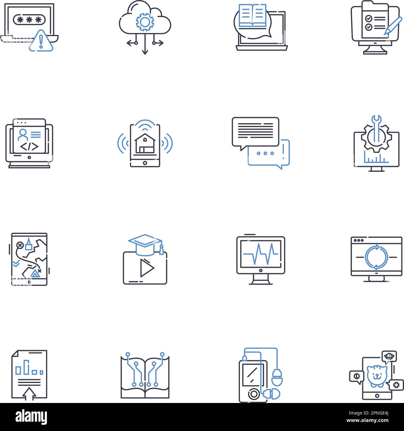 Device-driven line icons collection. Automated, Integrated, Smart, Connected, Autonomous ...