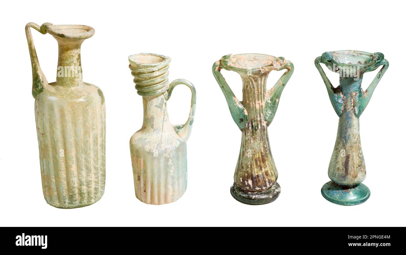 4 glass ribbed juglets and bottles 3-5th century CE 11-12 cm high Stock ...
