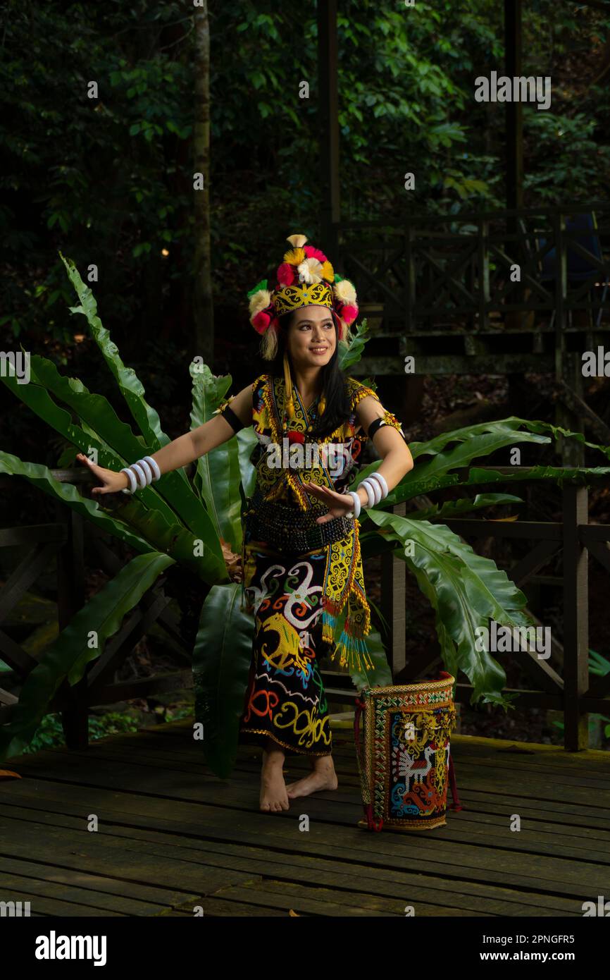 Exquisite elegance in traditional attire: A Borneo lady showcasing the ...