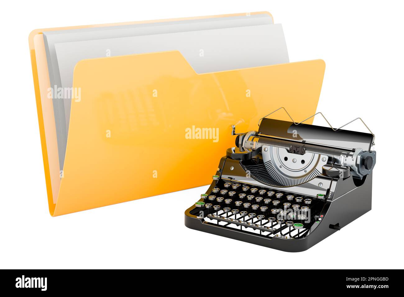 Computer folder icon with typewriter, 3D rendering isolated on white ...