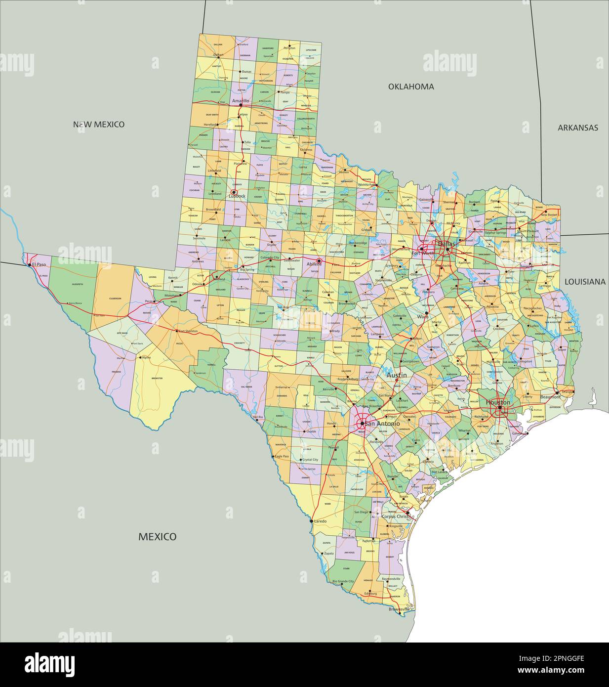 Texas - Highly detailed editable political map with labeling Stock ...