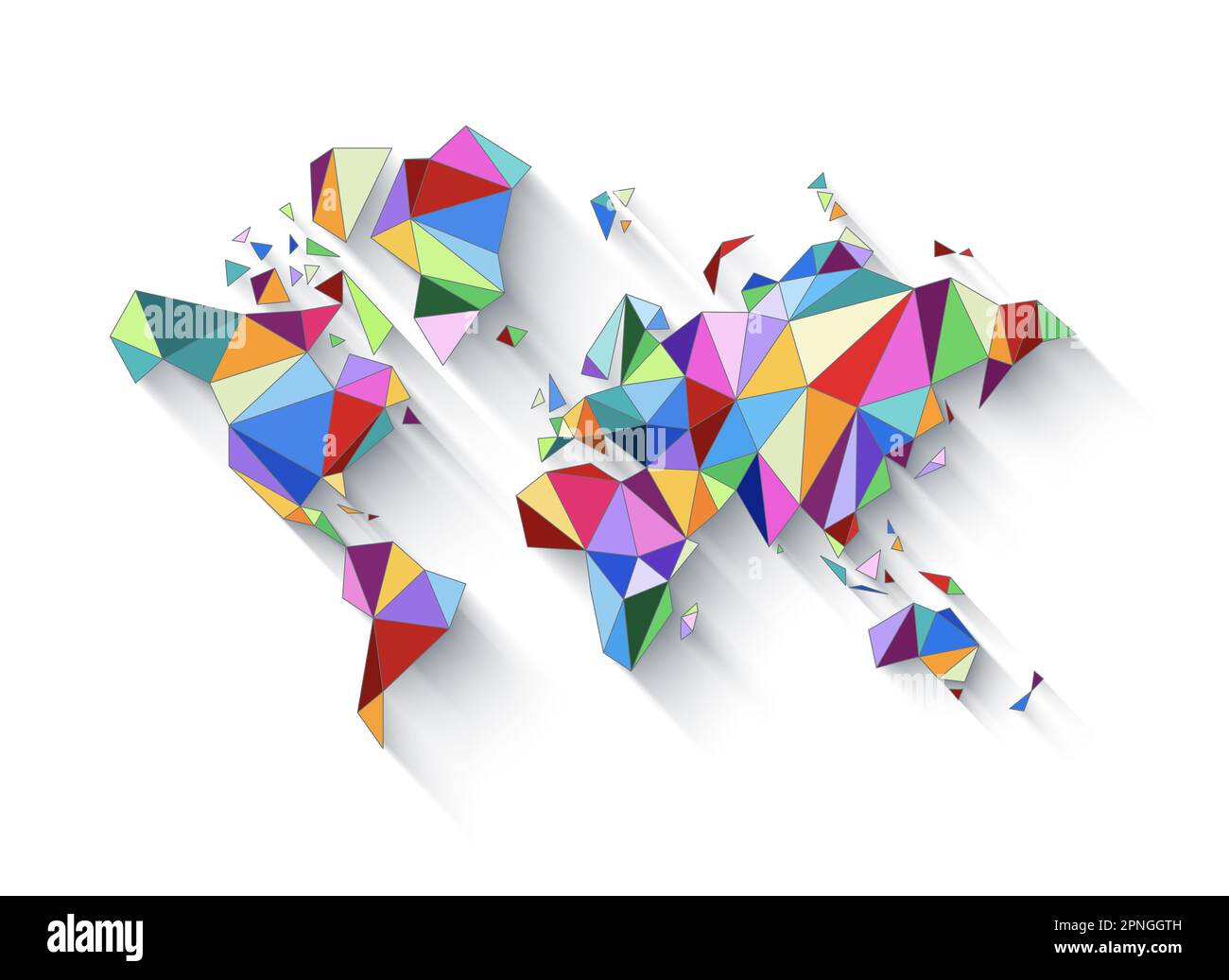 World map shape made of colorful polygons. 3D illustration isolated on ...