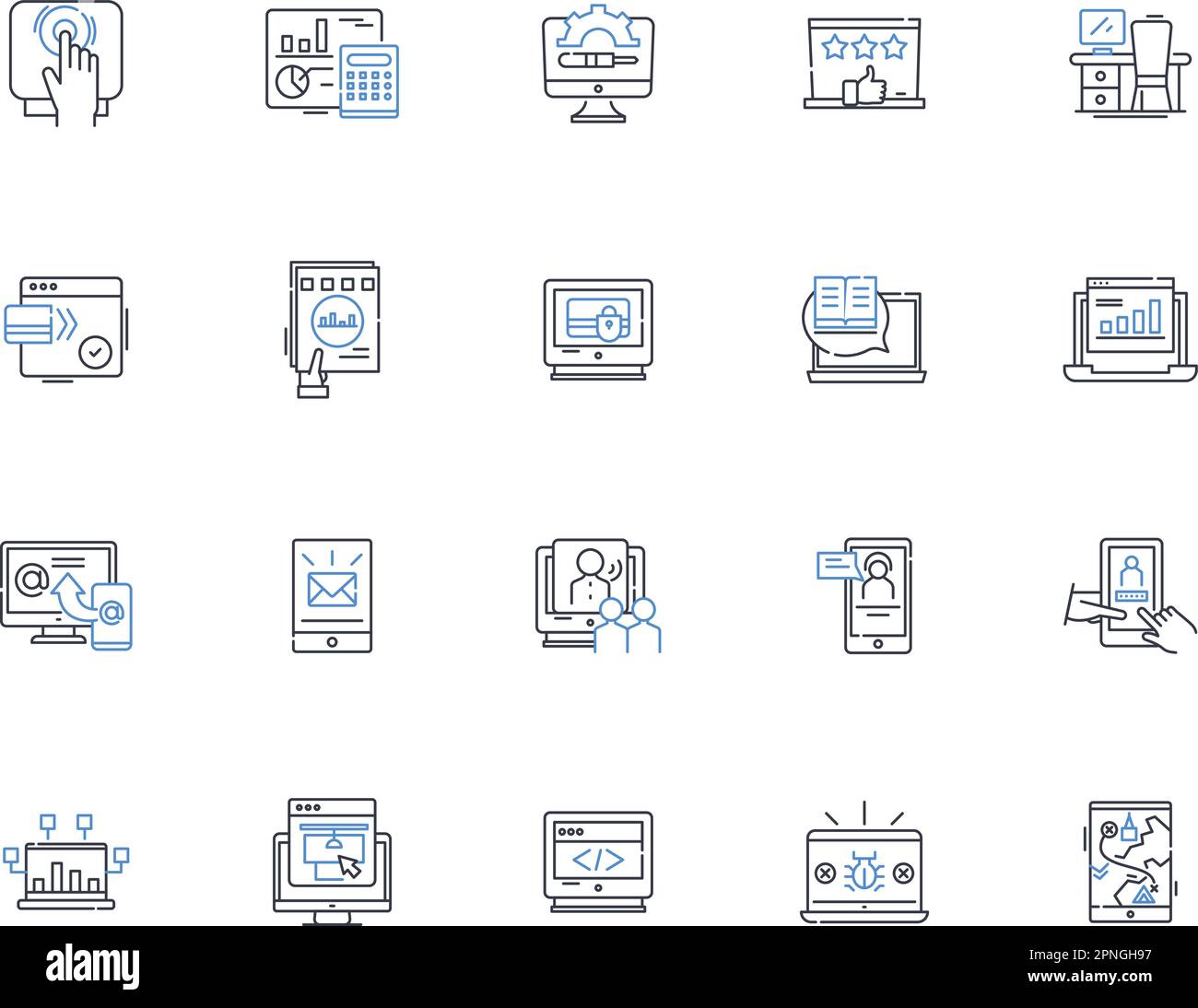 Work Software Line Icons Collection Productivity Efficiency Management Analytics