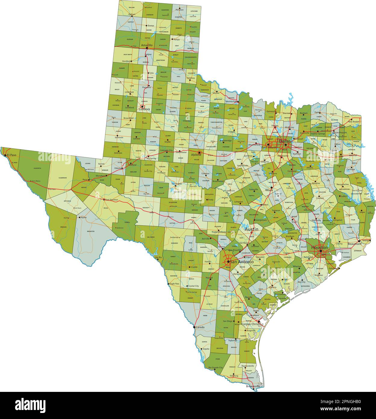 Highly detailed editable political map with separated layers. Texas ...