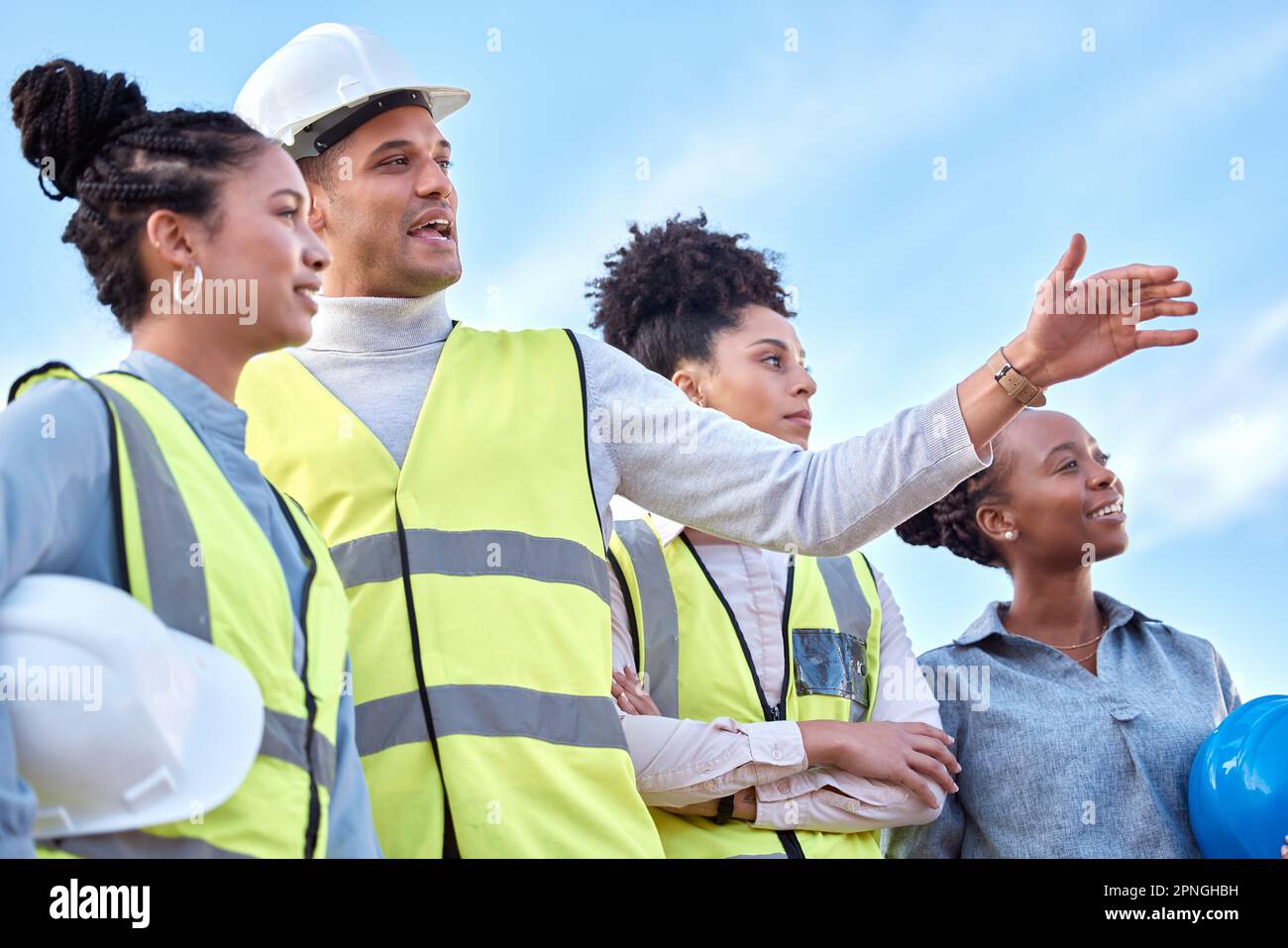 Architect, team and leadership in construction for planning ...