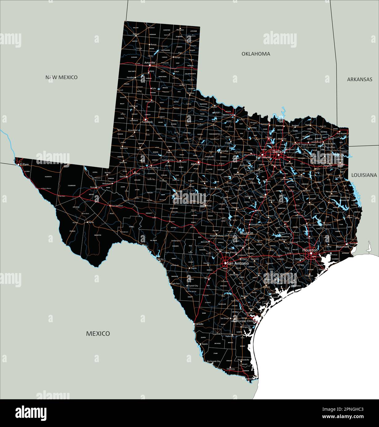 High detailed Texas road map with labeling Stock Vector Image & Art - Alamy