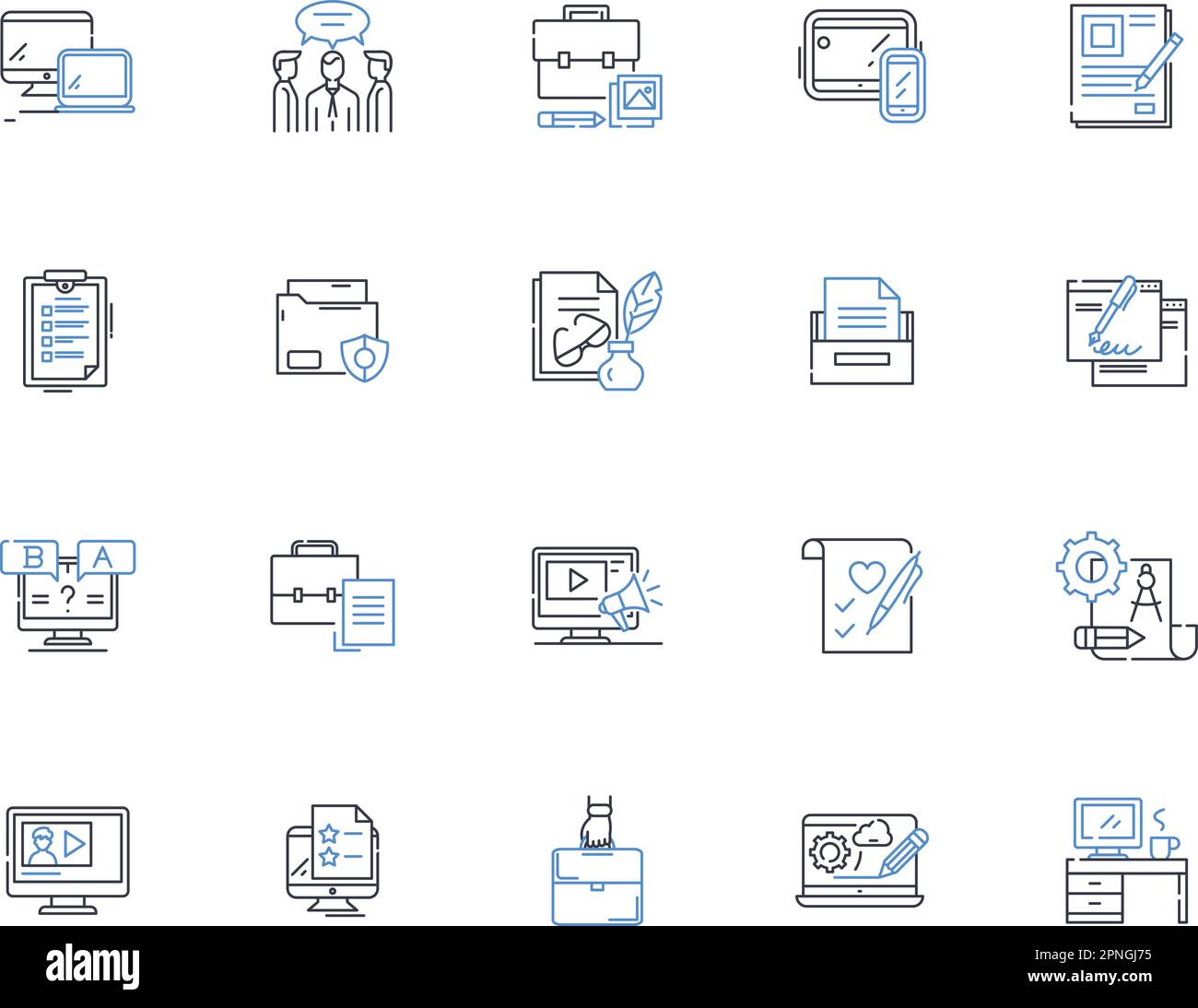 Research writing line icons collection. Investigate, Experiment ...
