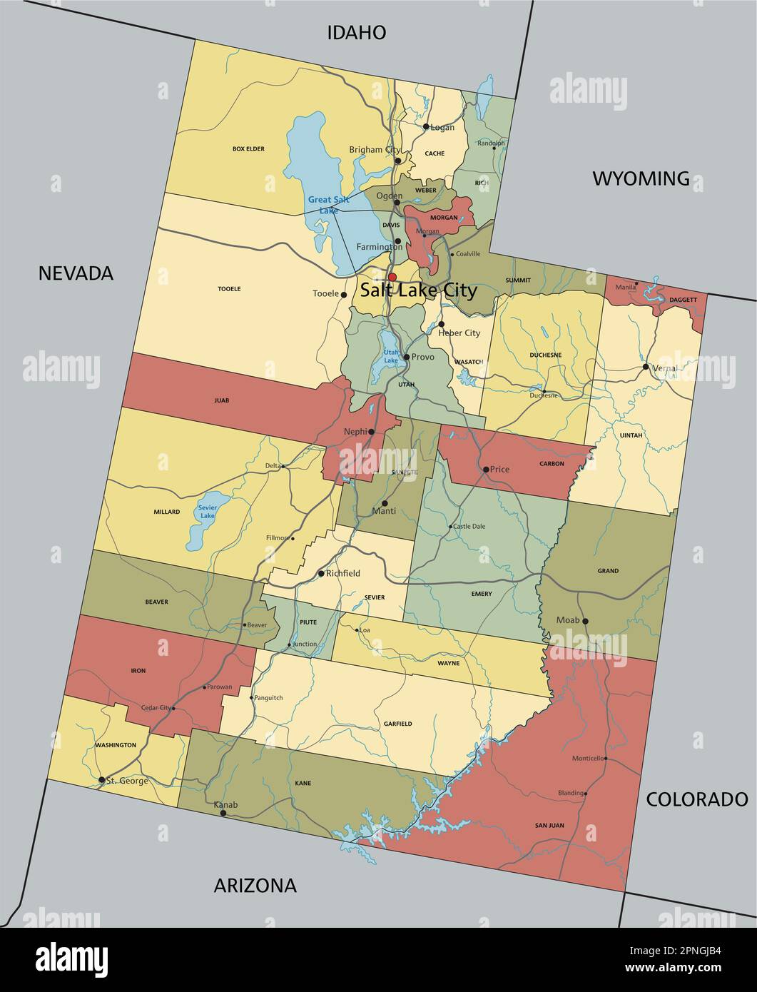 Utah - Highly detailed editable political map with labeling Stock ...