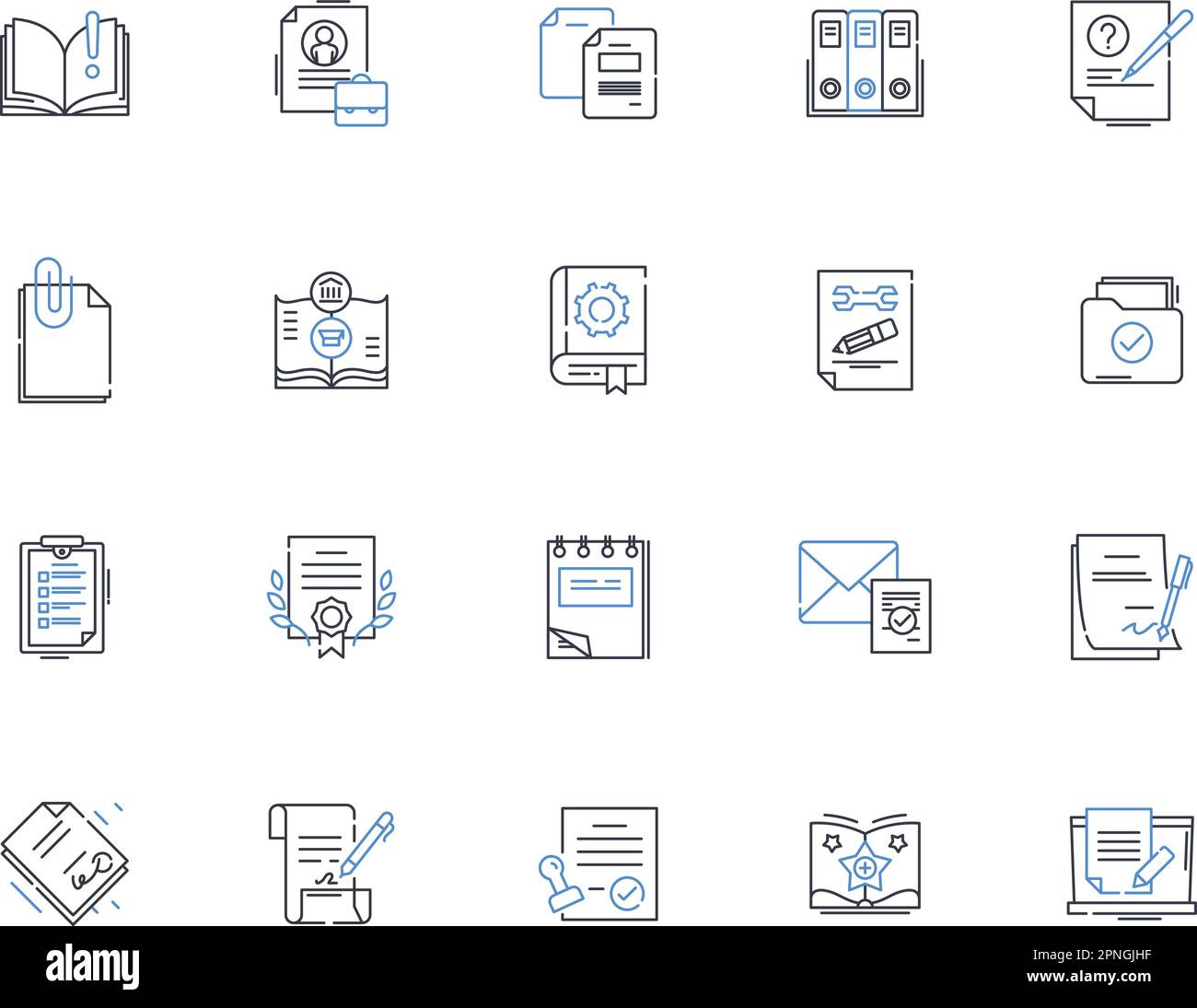 Written releases line icons collection. Announcements, Statements ...