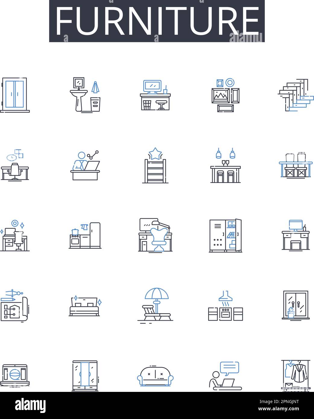 Furniture line icons collection. Chair, Table, Sofa, Cabinet ...