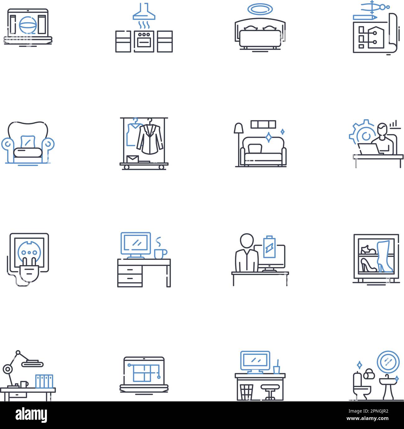Desk Line Icons Collection Workspace Organizer Computer Station