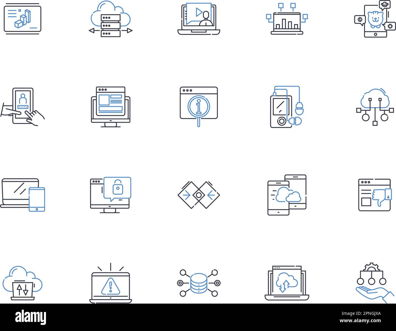 Internet-based line icons collection. Cybersecurity, E-commerce, Social ...