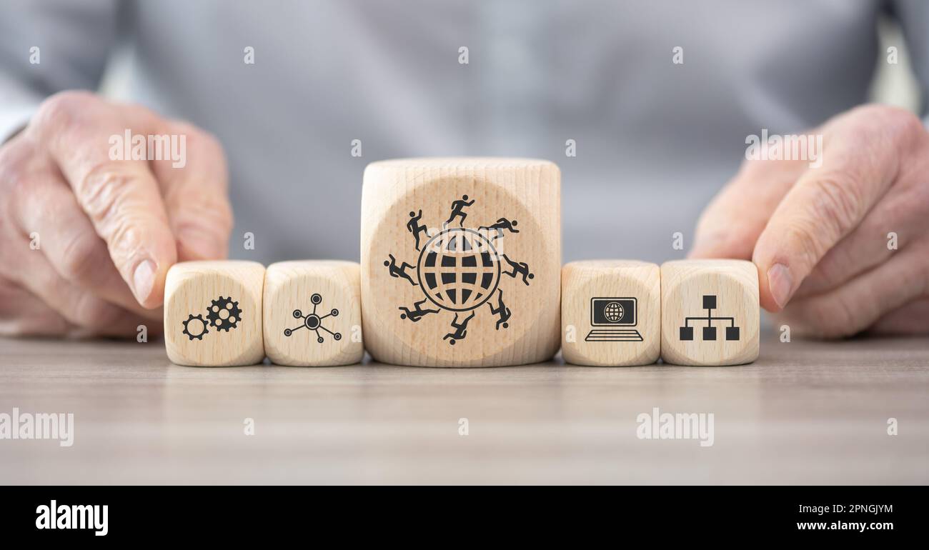 Wooden blocks with symbol of globalization concept Stock Photo - Alamy