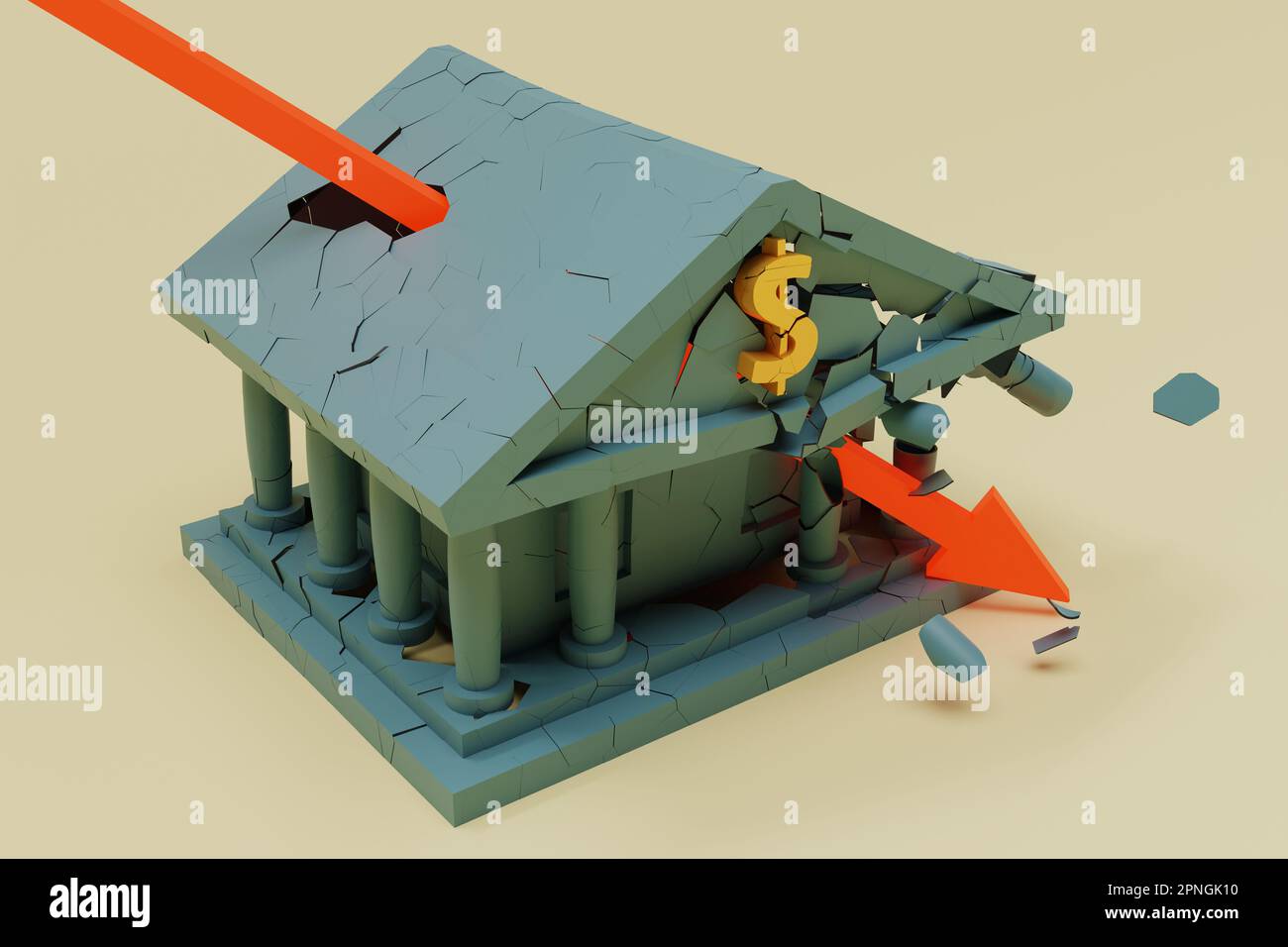 Bank failure or financial crisis concept background, 3d rendering Stock ...