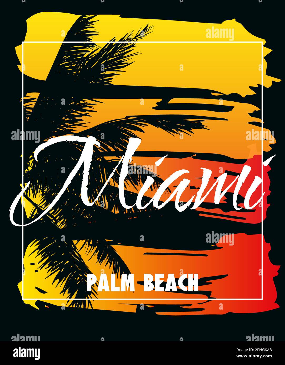 Florida Miami Palm Beach sunset print. Poster retro palm tree ...