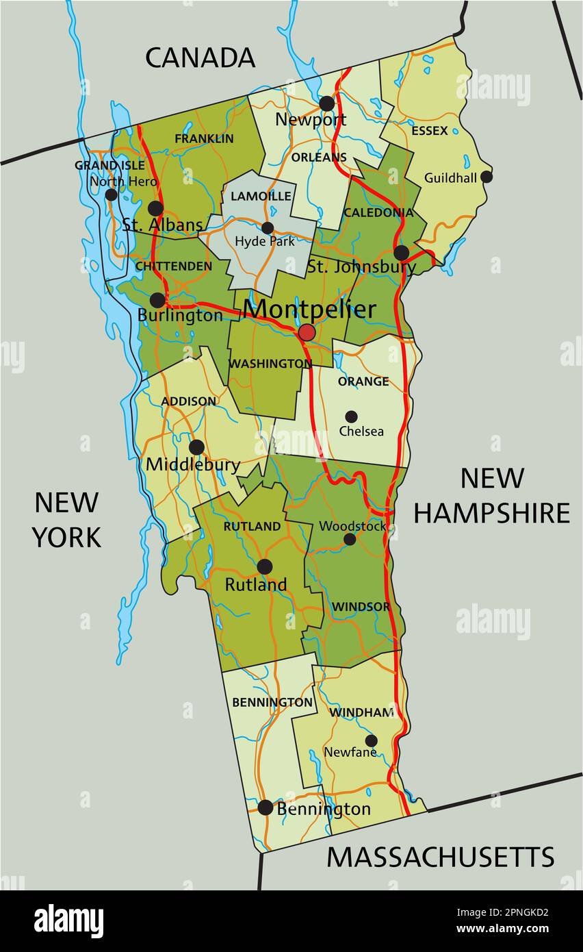 Highly detailed editable political map with separated layers. Vermont ...