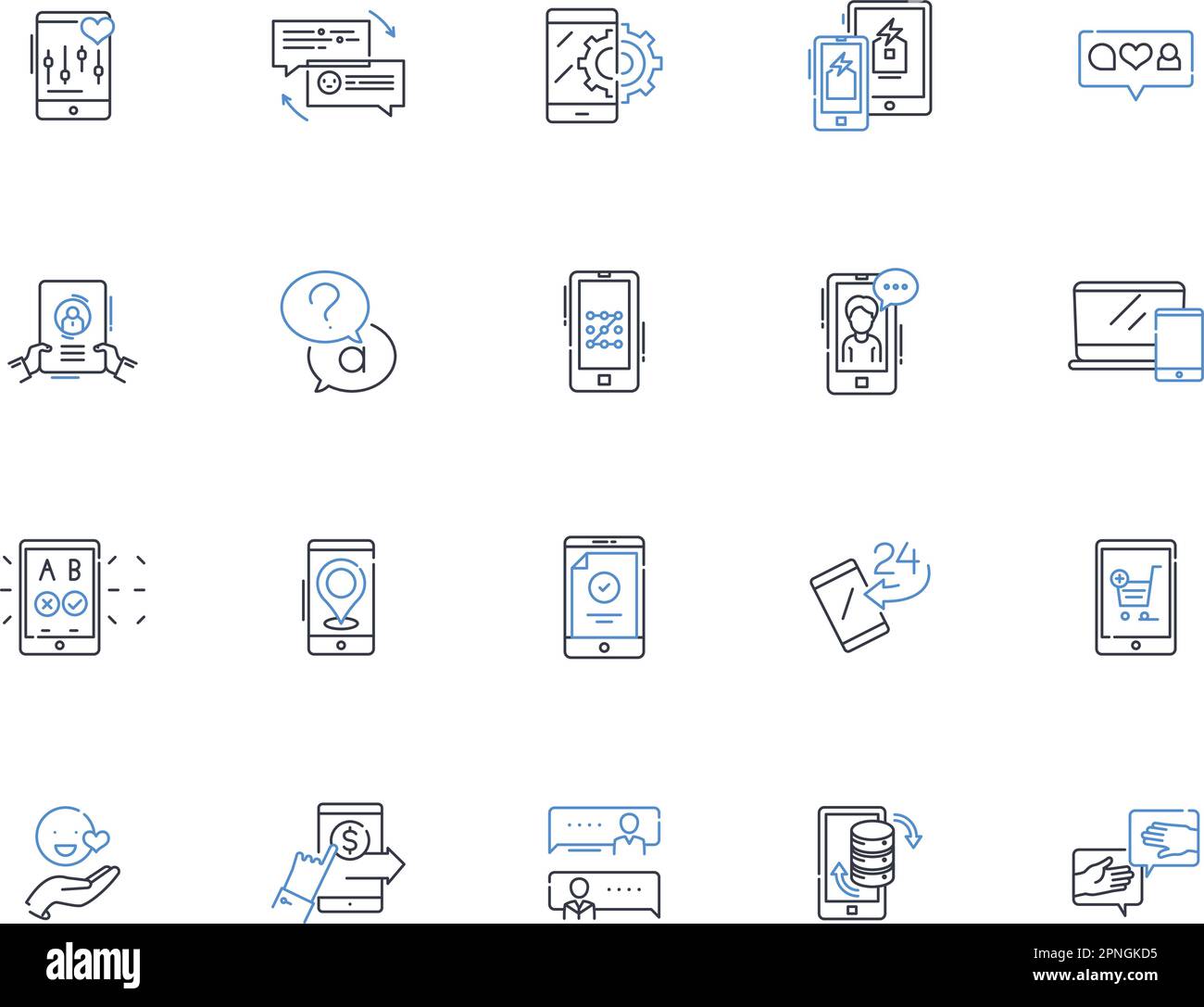 Communication device line icons collection. Mobile, Smartph, Tablet, Laptop, Computer, Pager ...