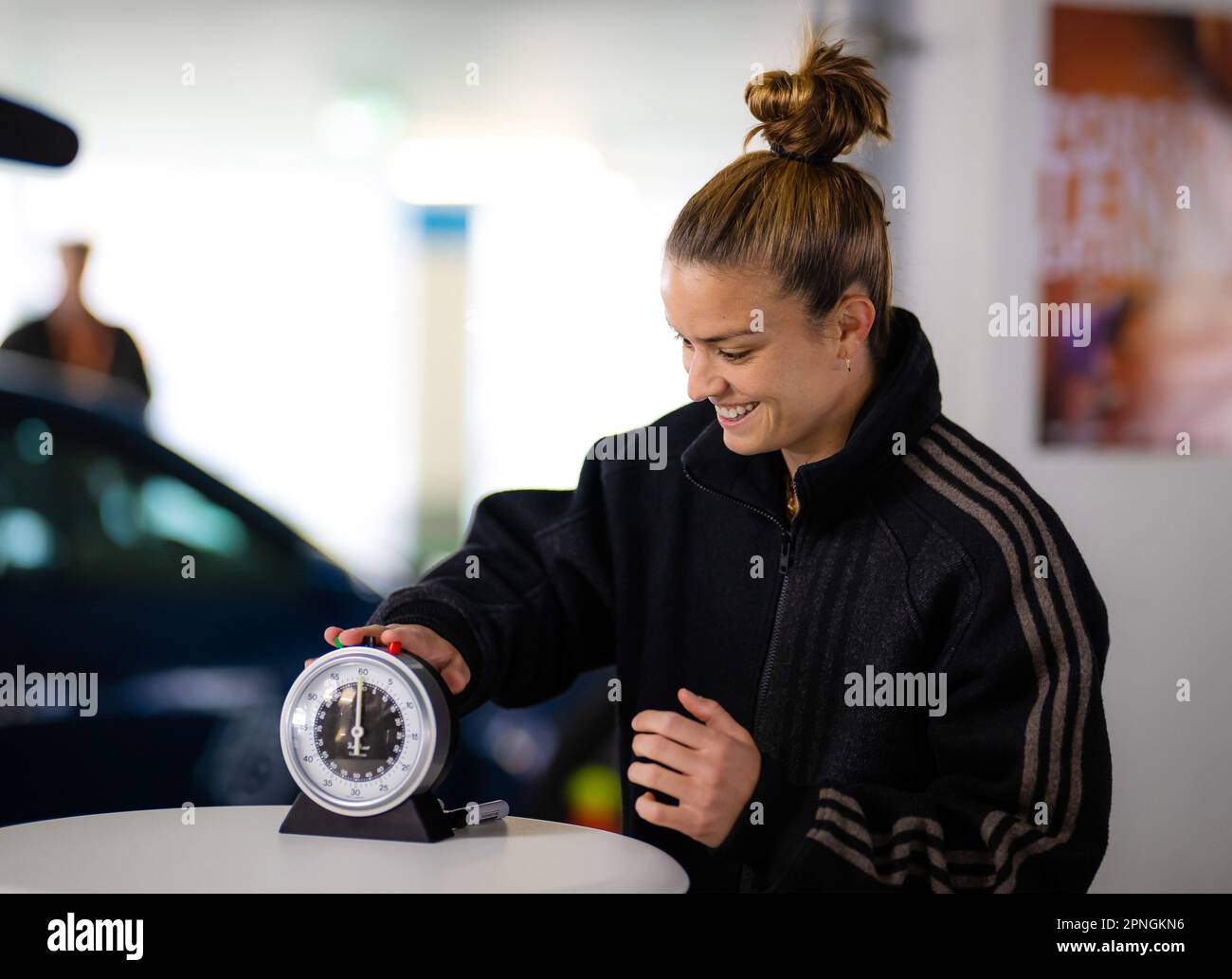 Maria Sakkari of Greece does the Porsche Driving Challenge at the 2023 ...