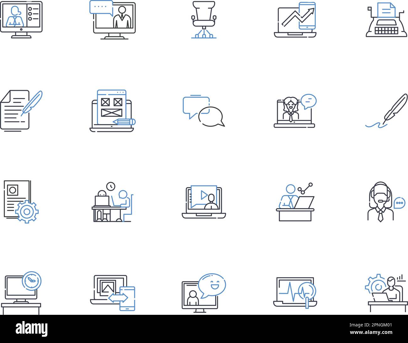 At-home employment line icons collection. Remote, Work-from-home ...