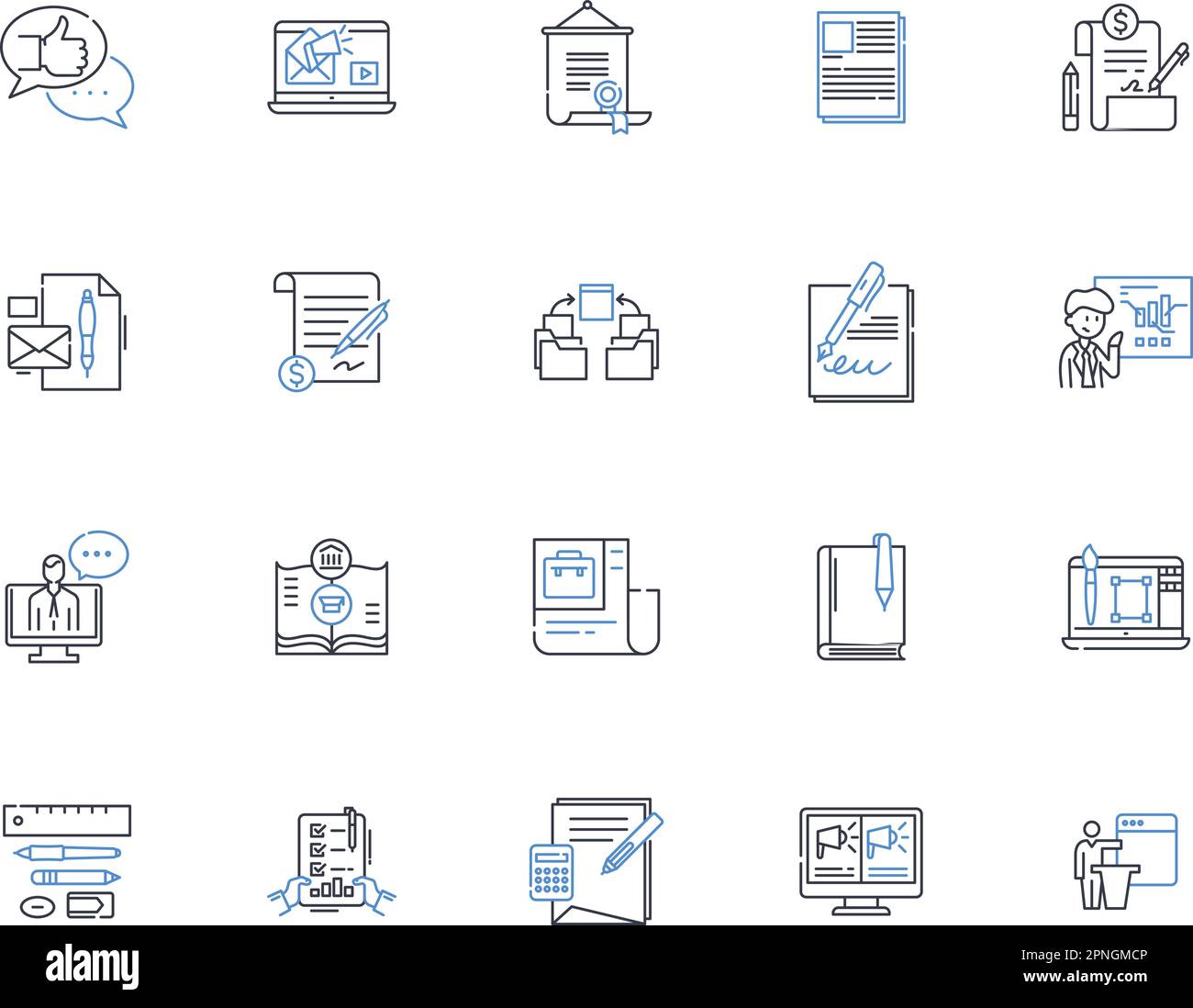 Sales writing line icons collection. Persuasion, Copywriting, Pitching ...