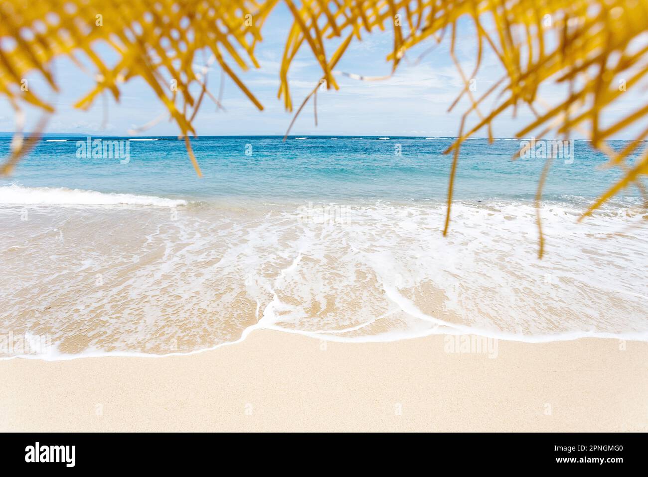 Calm and relaxing empty beach scene, blue sky and white sand Stock ...