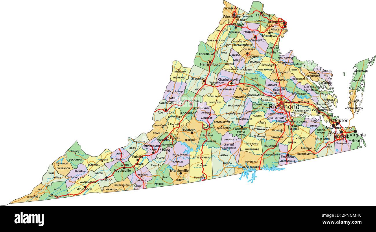 Virginia - Highly detailed editable political map with labeling Stock ... Virginia - Highly detailed editable political map with labeling Stock ...