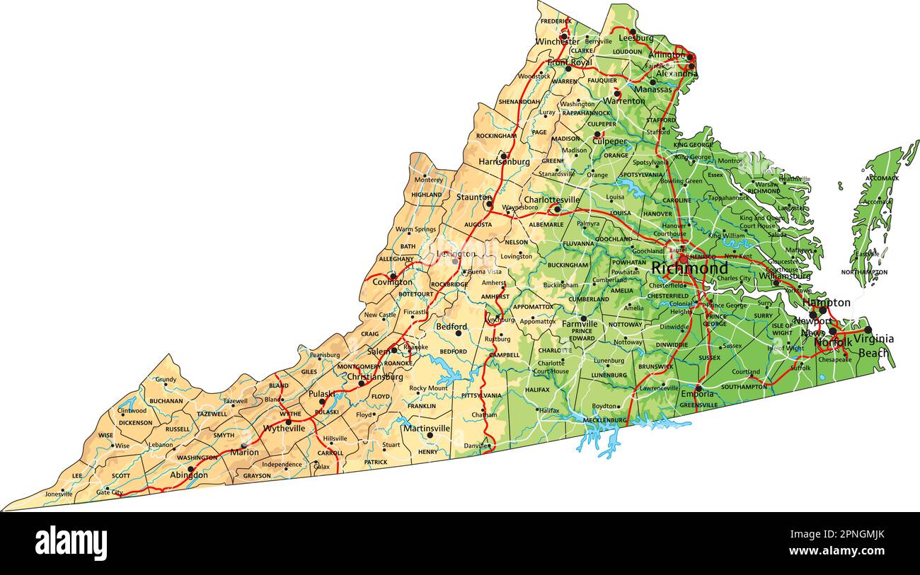 High detailed Virginia physical map with labeling Stock Vector Image ... High detailed Virginia physical map with labeling Stock Vector Image ...