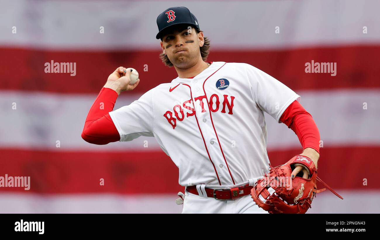 Boston Red Sox's Triston Casas warms up before a baseball game against the Los Angeles Angels ...