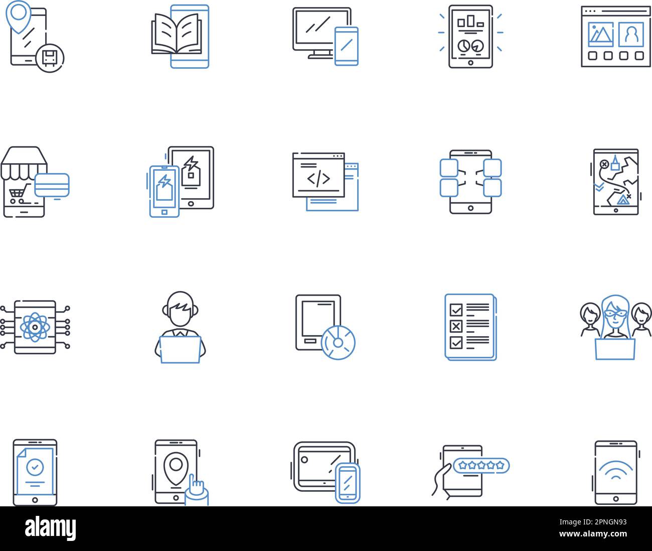 Notebook line icons collection. Portable, Sleek, Lightweight, Compact ...