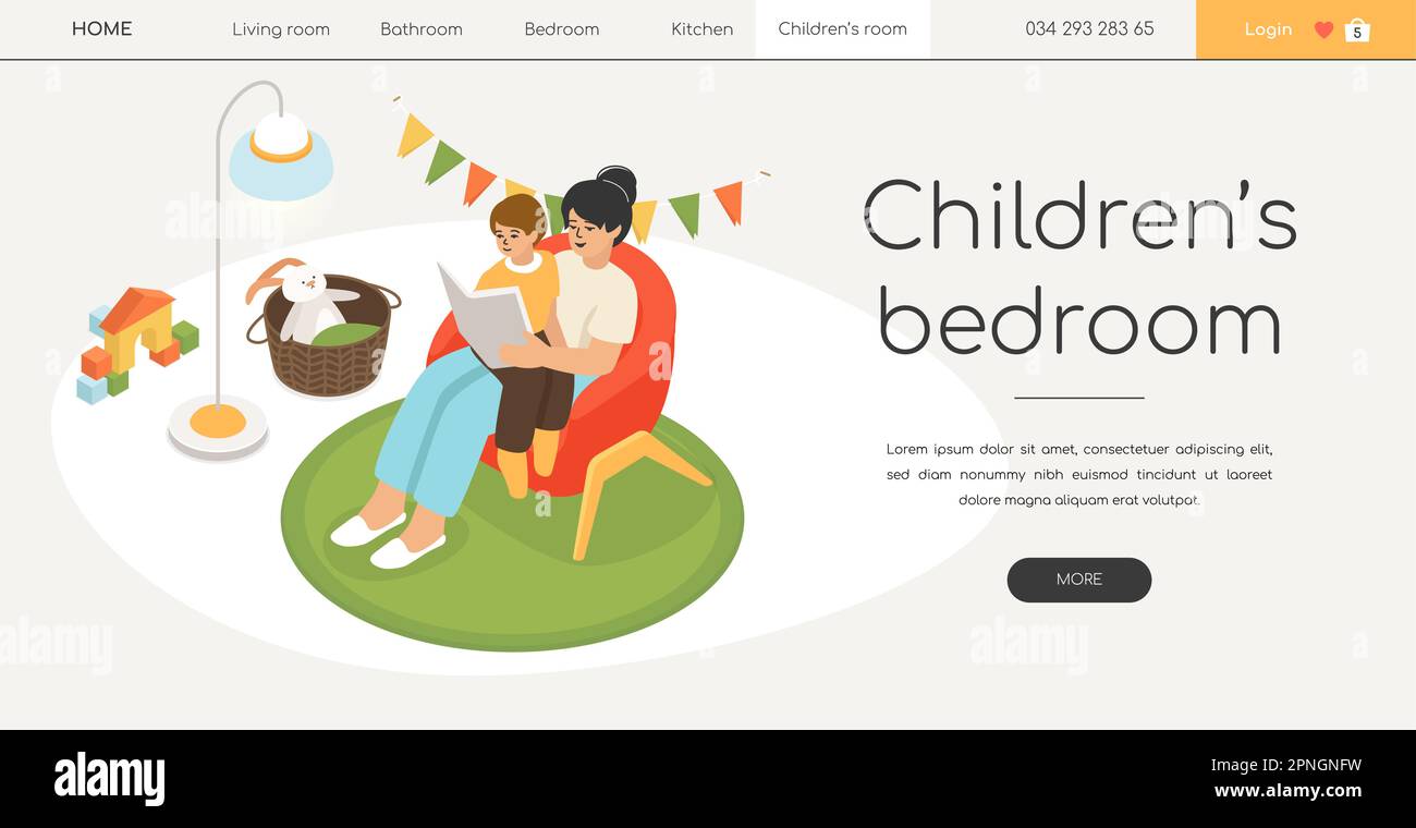 Bedroom for mom and baby - modern isometric web banner Stock Vector ...