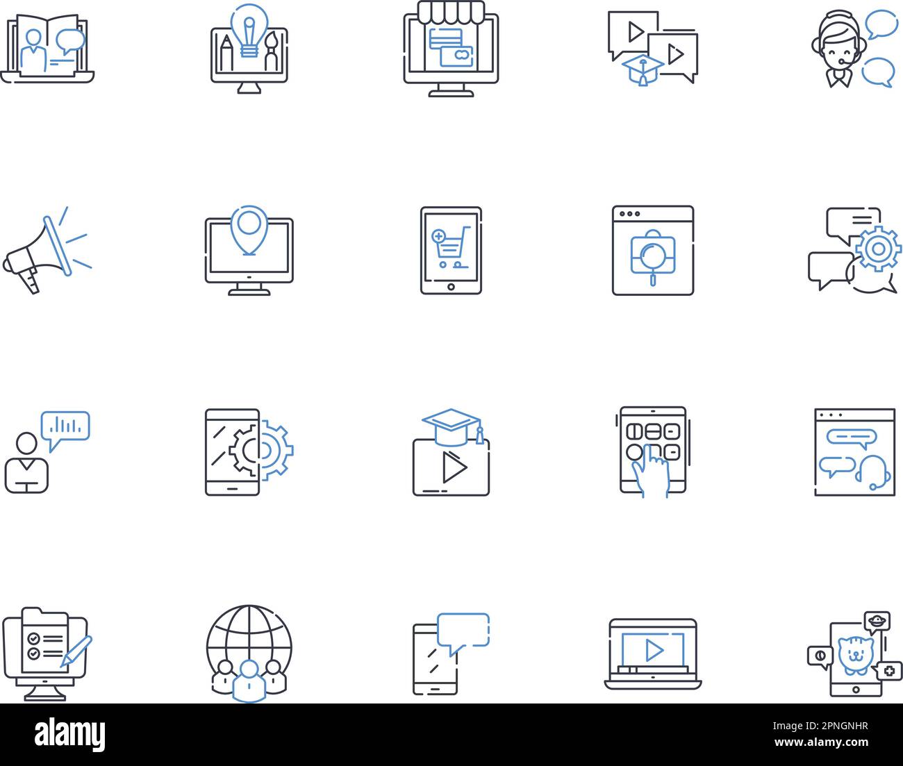 E Marketing Line Icons Collection Seo Ppc Analytics Content Social