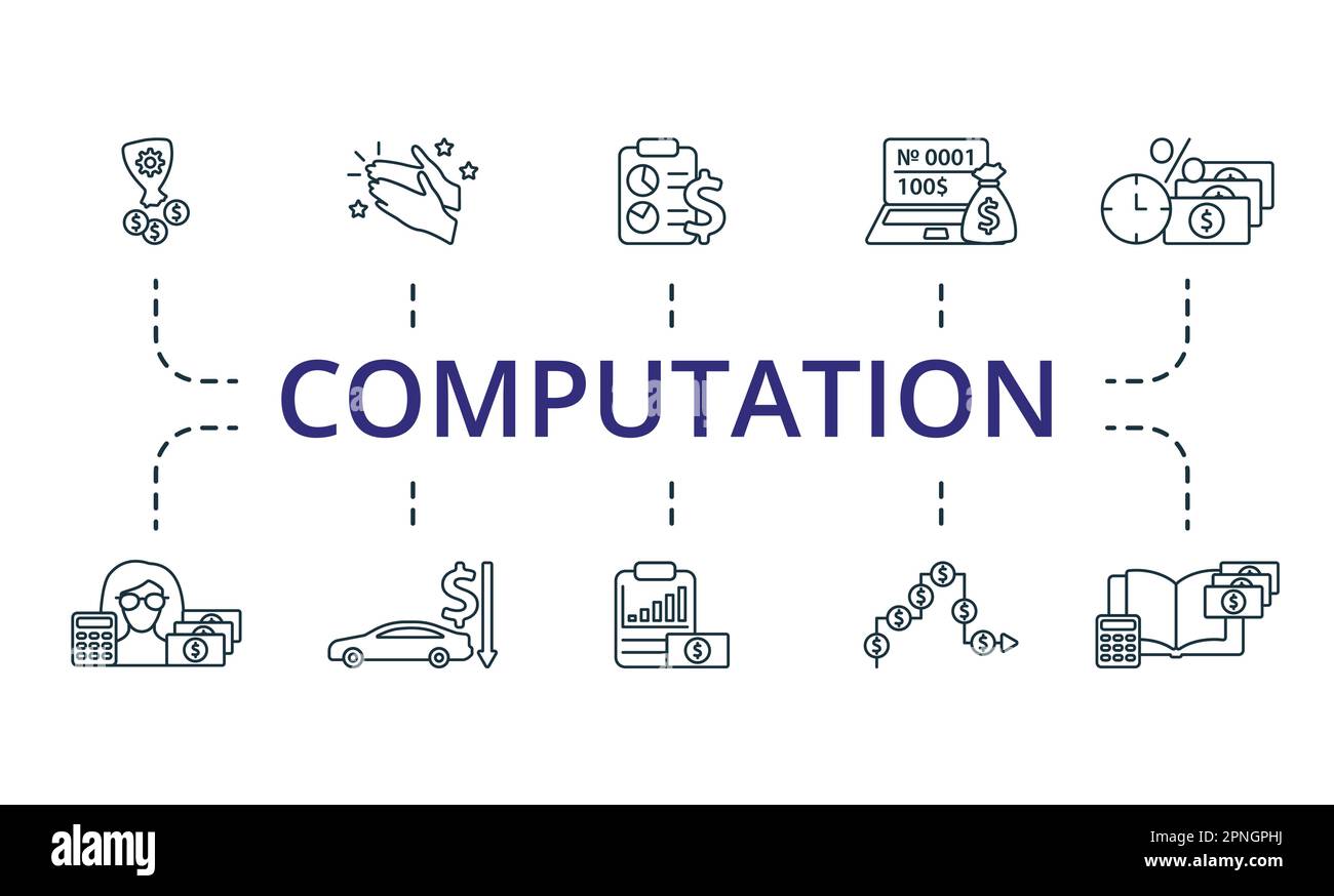 Computation outline set. Creative icons: asset, appreciation, balance ...