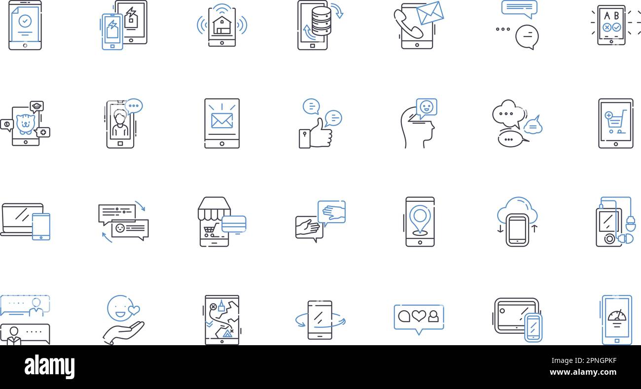 Mobile ph line icons collection. Smartph, Tablet, App, Android, iOS, Camera, Battery vector and ...