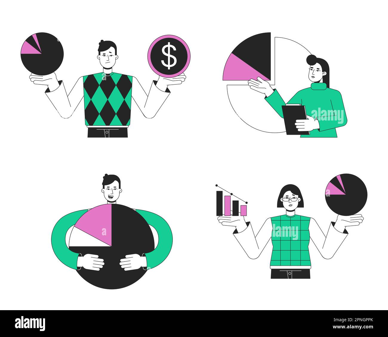 Lean startup strategy flat line concept vector spot illustrations pack ...