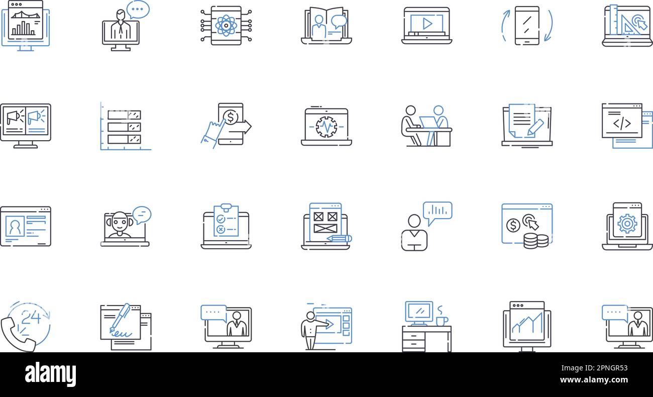 Electronic Trade Line Icons Collection E Commerce Digitalization Online Marketplace Website
