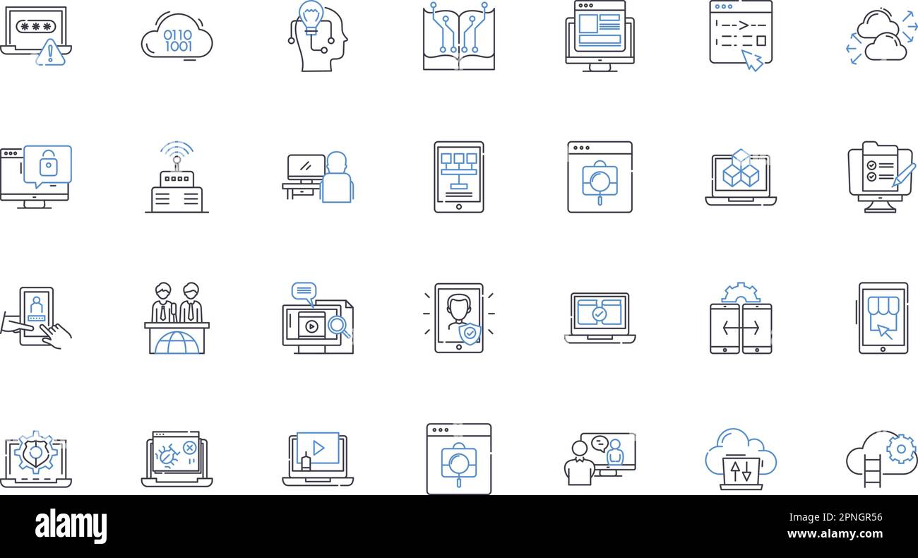 Cyber Systems Line Icons Collection Hacking Phishing Firewall Malware Passwords Encryption