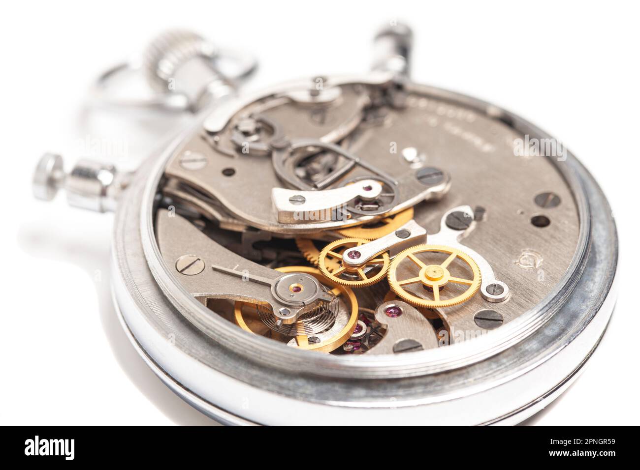 Mechanism, clockwork of a stopwatch close-up. Time, work concept Stock ...