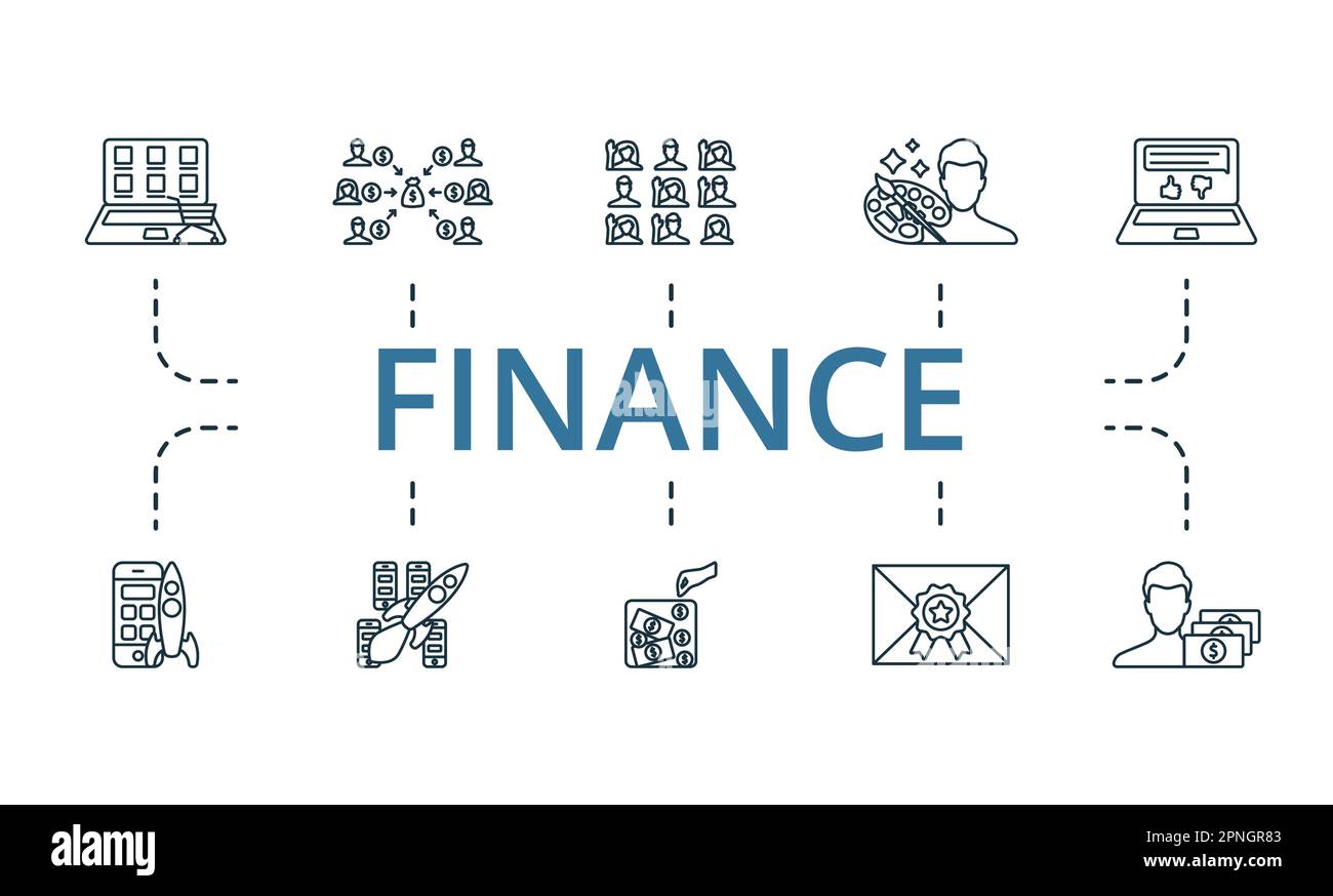 Finance outline set. Creative icons: marketplace, crowdfunding, social ...
